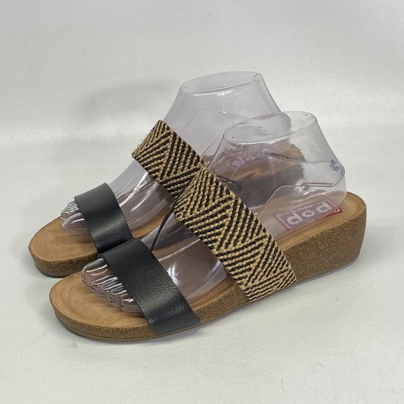 pop | Shoes | Pop Kalida Sandals Women Wedge Black Brown Strap Slip On ...